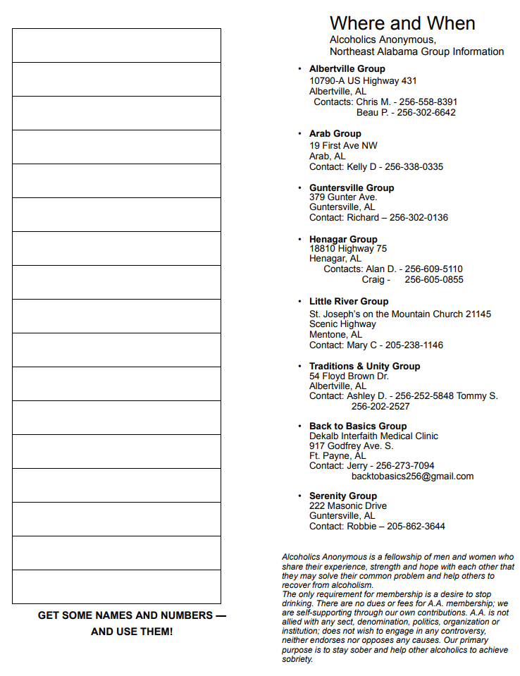 Meeting Schedule – AA Area 1 District 3